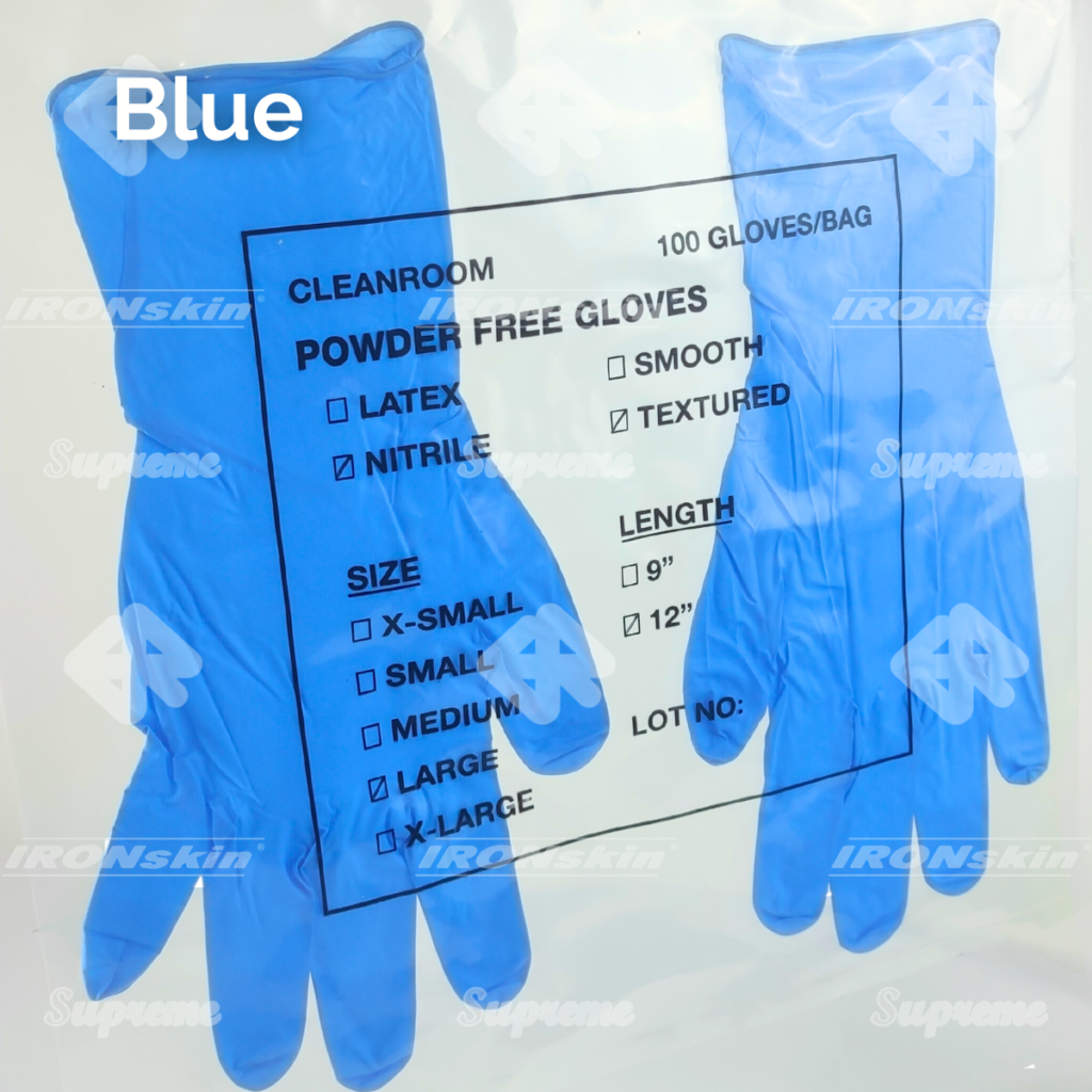 IRONskin Cleanroom 12” Powder Free Nitrile Disposable Gloves, 6.5g ...